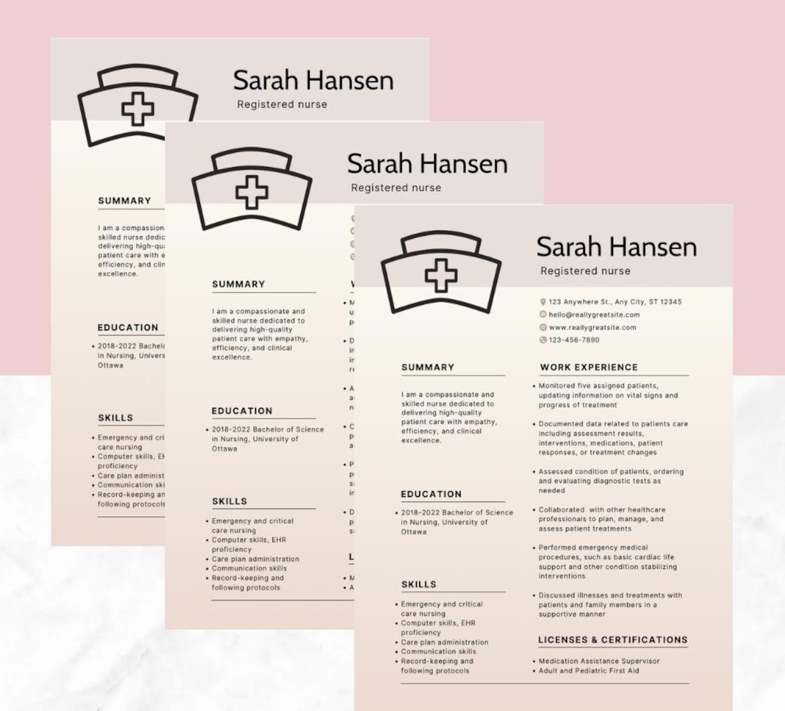 Editable Beige Gradient Nurse Resume Template - Modern Design - Instant ...
