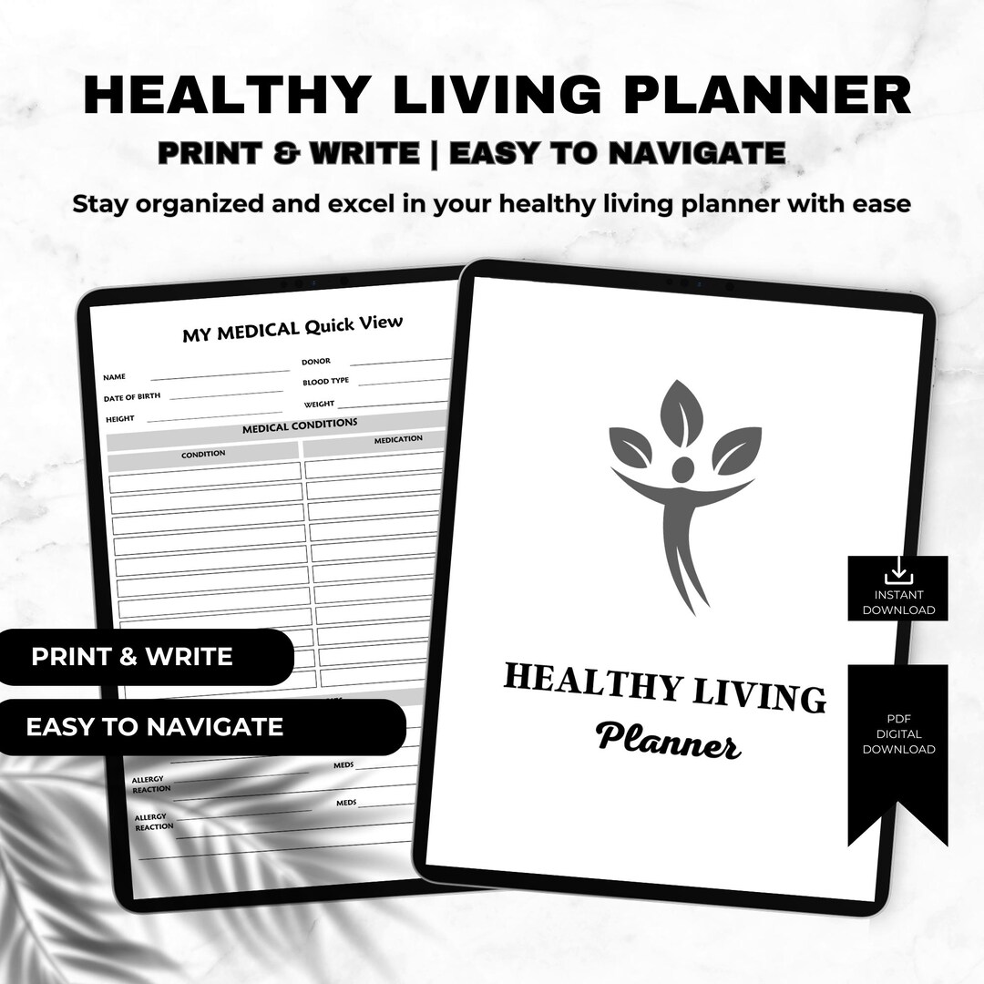 Healthy Living Planner | Wellness Tracker | Meal Planner | Exercise Log ...
