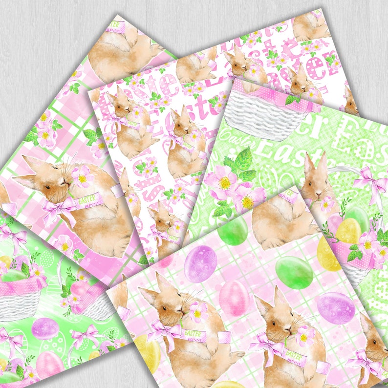 Digital Paper Pack Easter Paper Pack Pastel Pink Green Easter Bunny ...