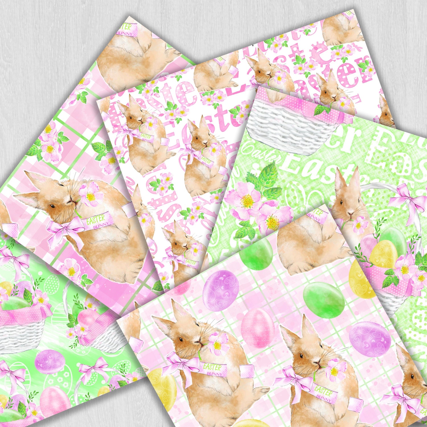 Digital Paper Pack Easter Paper Pack Pastel Pink Green Easter Bunny ...