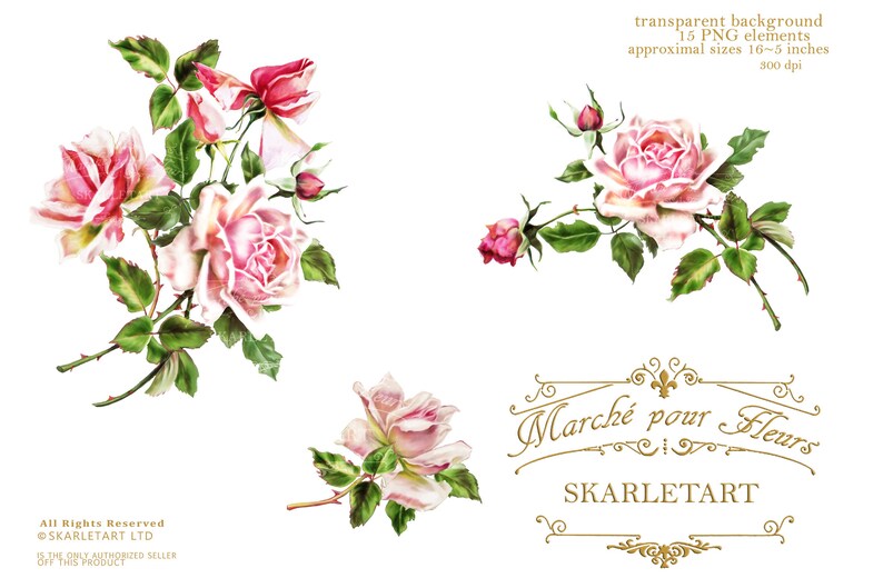 Floral Clipart Bouquets Clipart Pink Roses Clipart Vintage Clipart ...
