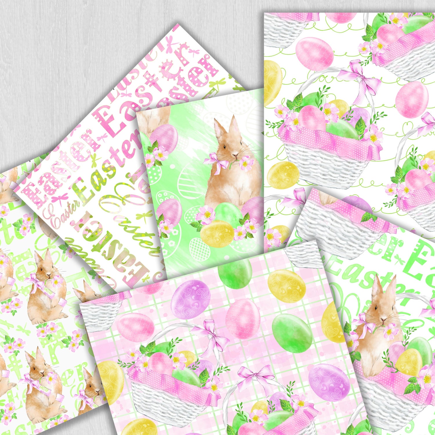 Digital Paper Pack Easter Paper Pack Pastel Pink Green Easter Bunny ...