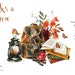 Automn Clipart Romantic Fall Books and Tea Autumn Flowers Leafs Cozy ...