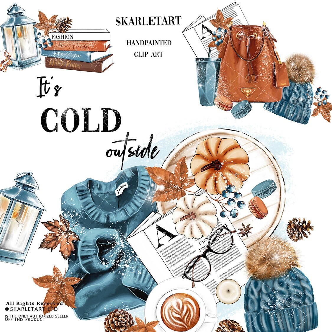 Automn Clipart Fashion Fall Fashion Magazine Pumpkin Knitted - Etsy