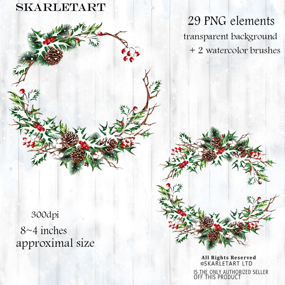 Christmas Clipart Winter Clip Art Xmas Decorations Red Green - Etsy