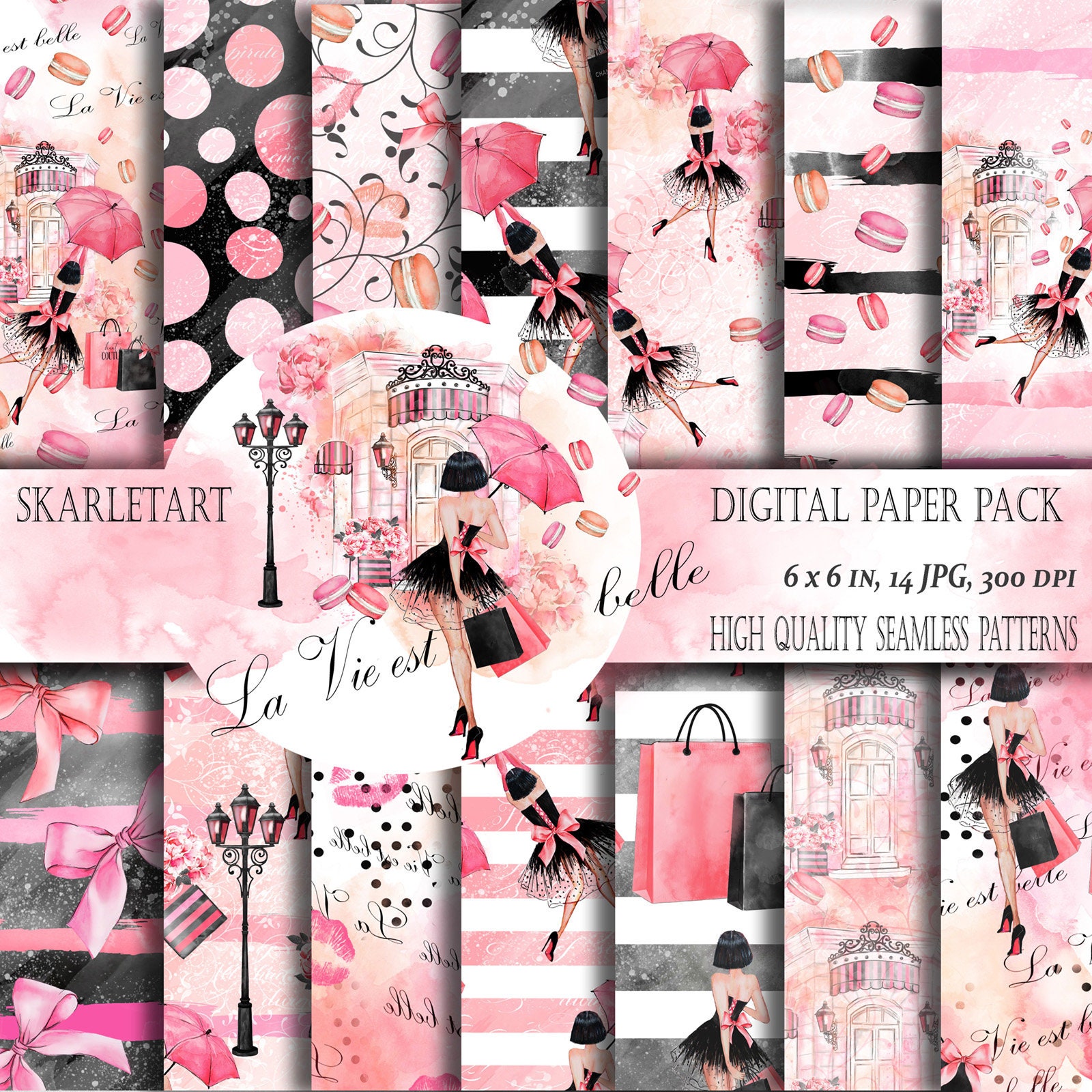 Fashion Digital Paper Pack Paris Paper Pack Romantic Paris Backgraund ...