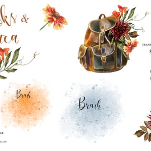 Automn Clipart Romantic Fall Books and Tea Autumn Flowers Leafs Cozy ...