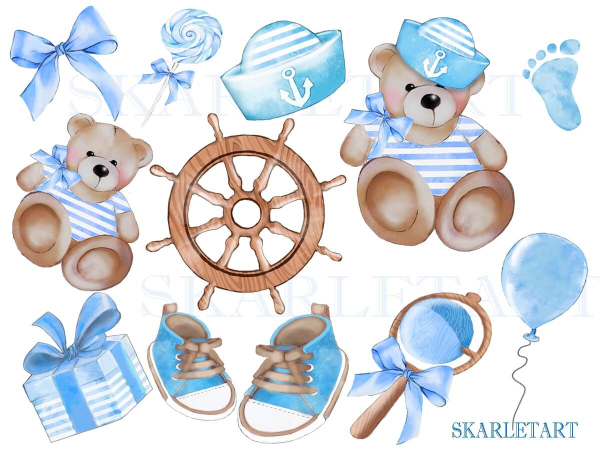 Baby Clipart Baby Shower Clipart Sea Marine Baby Boy Clipart Watercolor ...