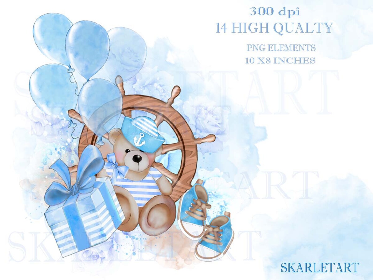 Baby Clipart Baby Shower Clipart Sea Marine Baby Boy Clipart Watercolor ...