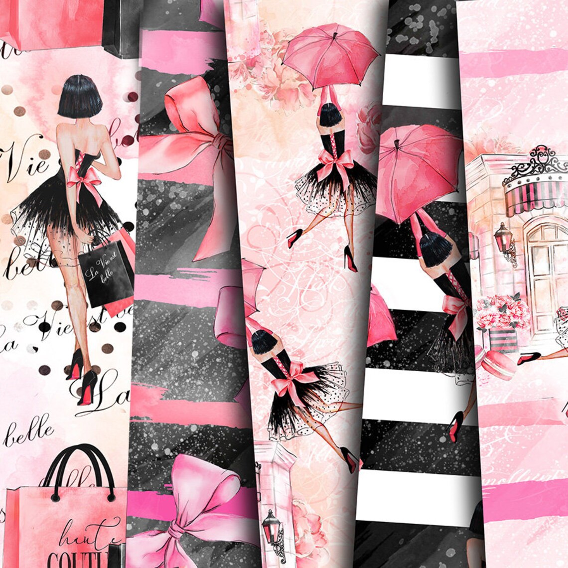 Fashion Digital Paper Pack Paris Paper Pack Romantic Paris Backgraund ...