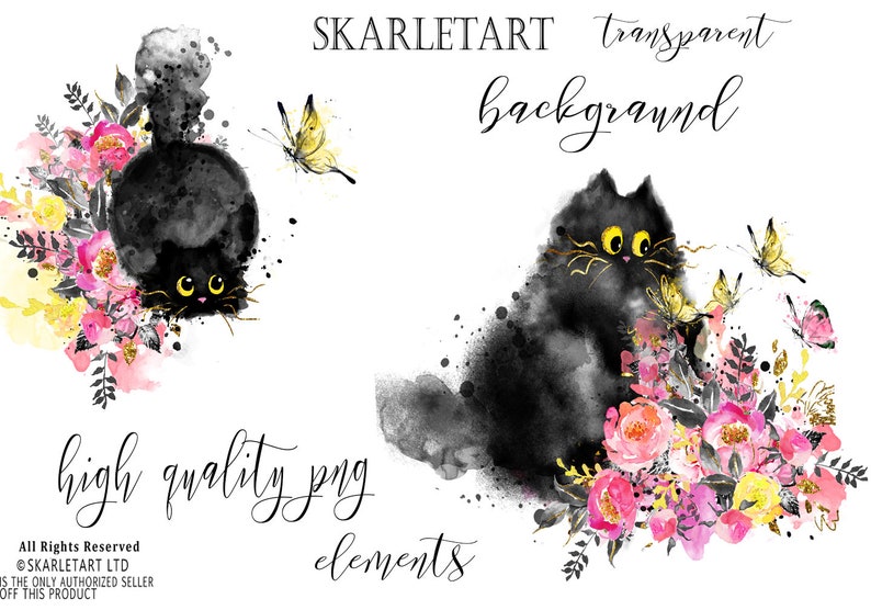 Spring Clipart Cute Cat Clipart Butterfly Watercolor Spider Watercolor ...