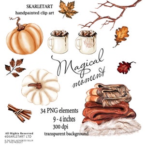 Automn Clipart Romantic Fall Pumpkin Knitted Coffe Autumn Outfit Leafs ...