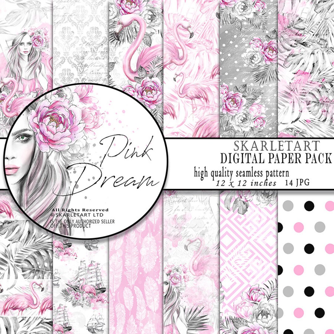 Romantic Paper Pack Tropical Background Floral Glam Digital Paper Pack ...