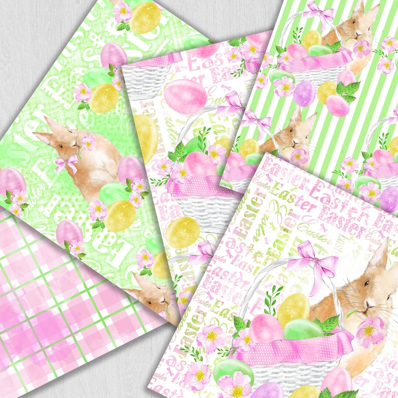 Digital Paper Pack Easter Paper Pack Pastel Pink Green Easter Bunny ...