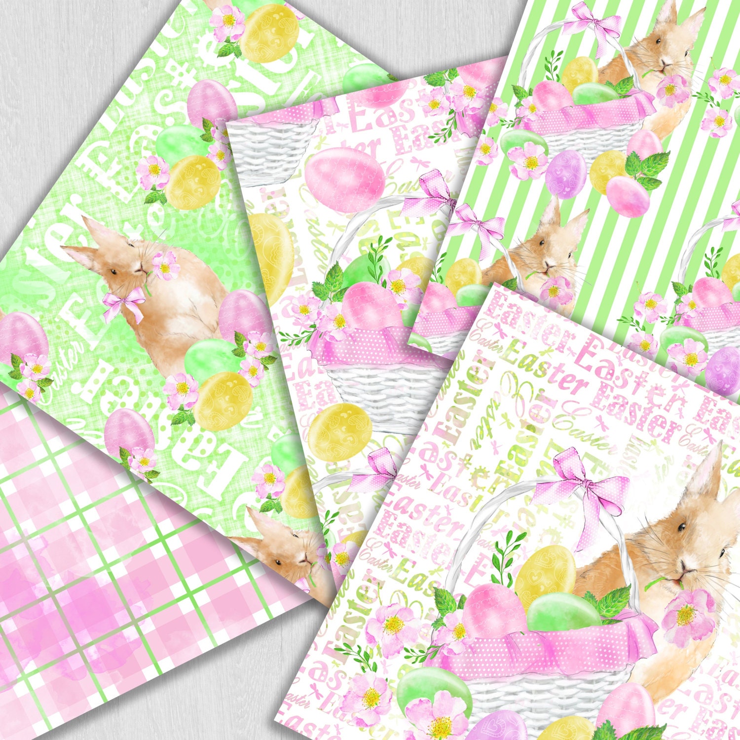 Digital Paper Pack Easter Paper Pack Pastel Pink Green Easter Bunny ...
