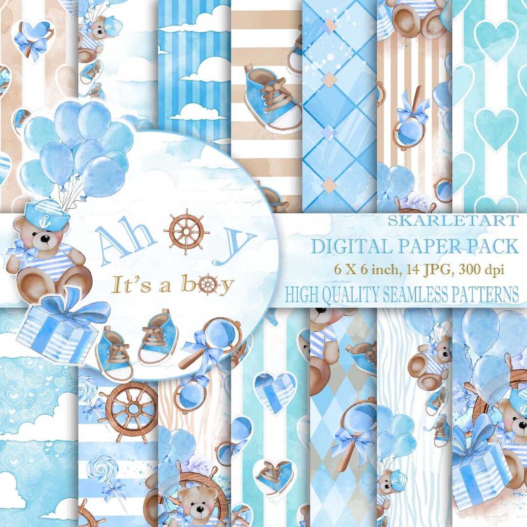 Baby Digital Paper Pack Baby Shower Sea Marine Baby Boy Backgraund ...