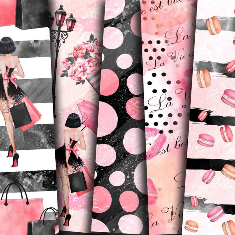 Fashion Digital Paper Pack Paris Paper Pack Romantic Paris Backgraund ...