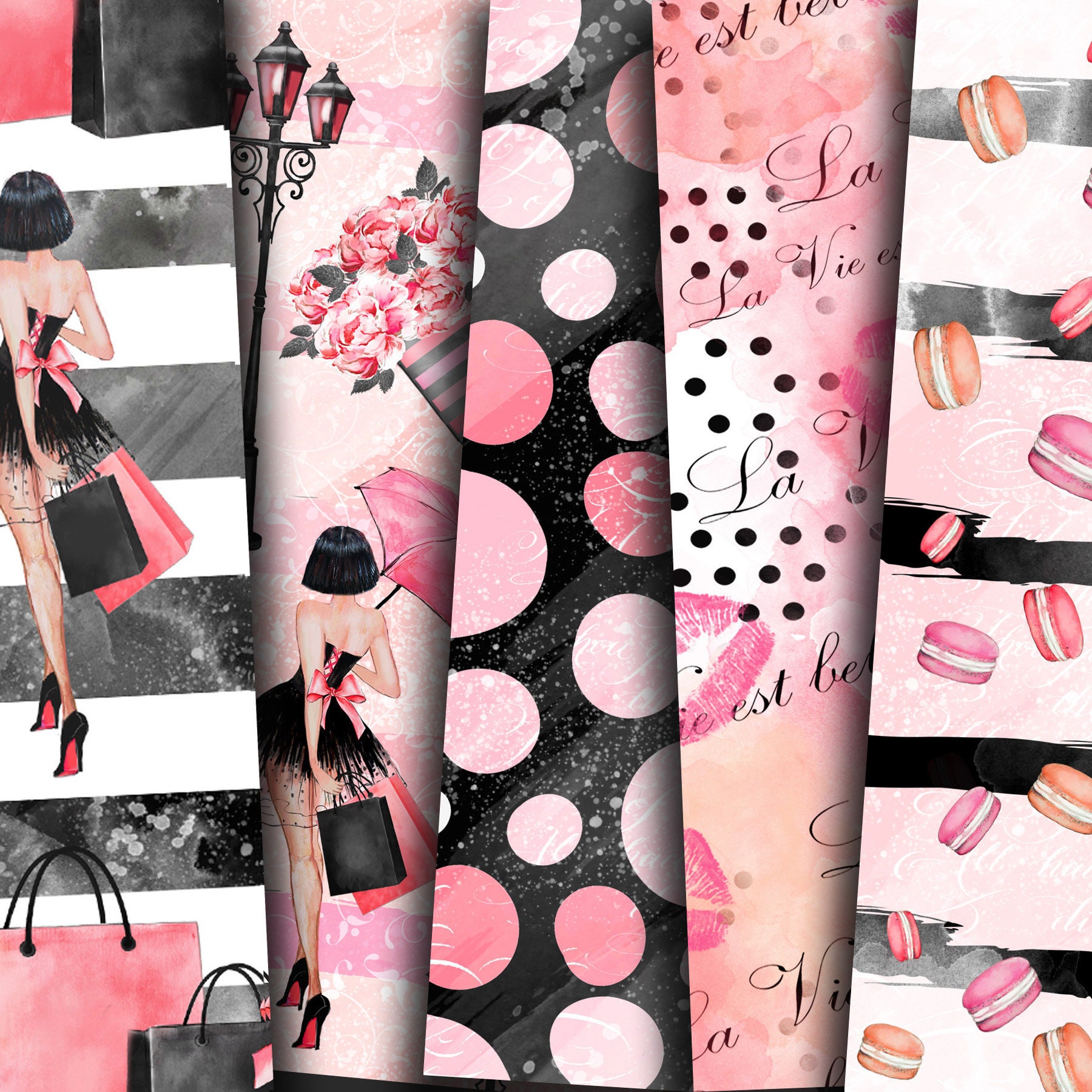 Fashion Digital Paper Pack Paris Paper Pack Romantic Paris Backgraund ...