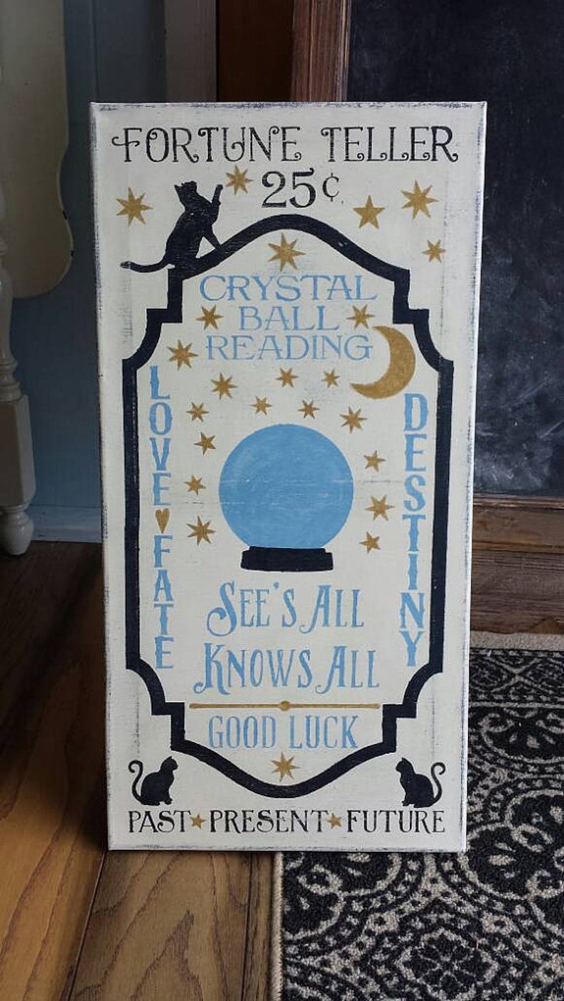 Crystal Ball Psychic Fortune Teller Sign: Hand Painted Canvas Art ...