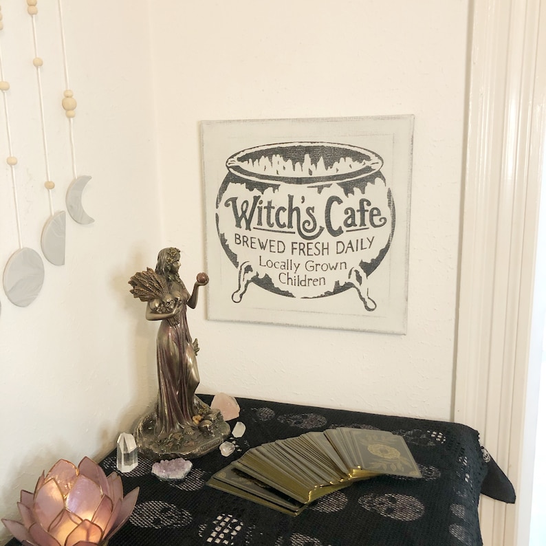 Witch’s Cafe Cauldron Sign: Hand Painted Canvas Halloween Art, Annie ...