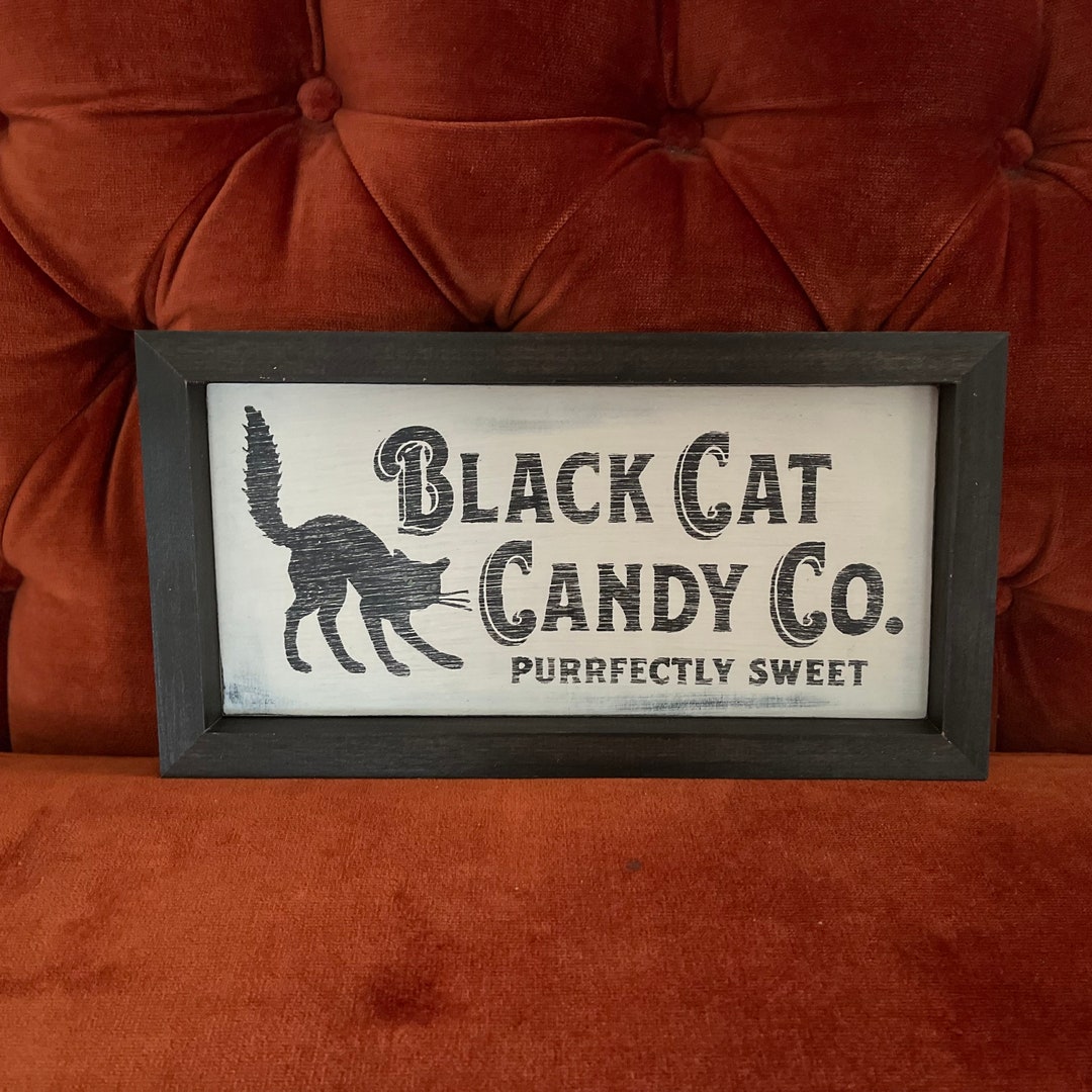 Black Cat Candy Company / Handpainted Wood Framed Sign 7" X 13 1/4 ...