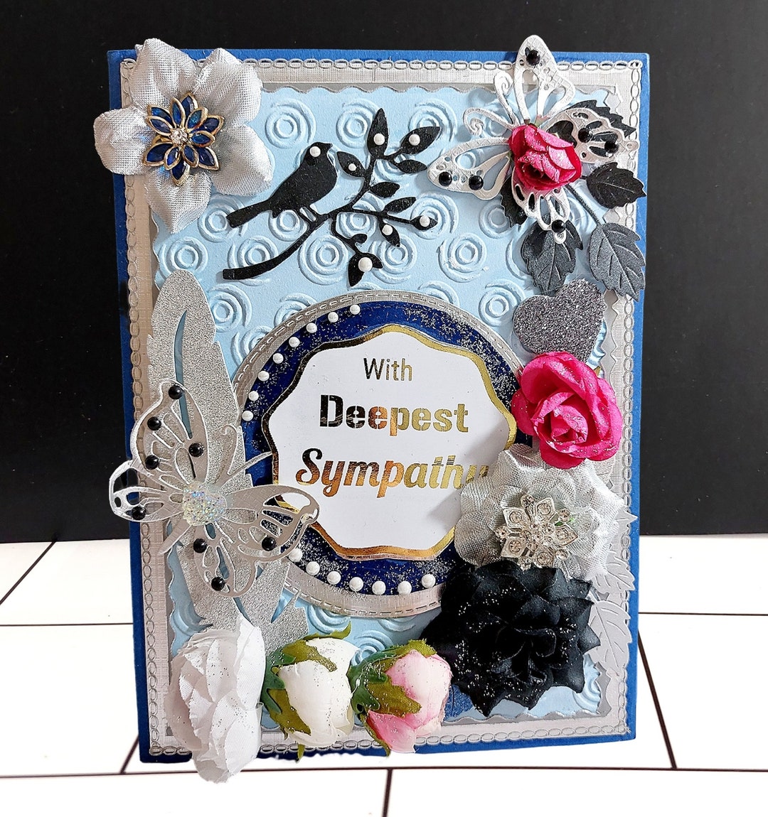 Personalized Card 'with Deepest Sympathy', in Silver Blue Design ...