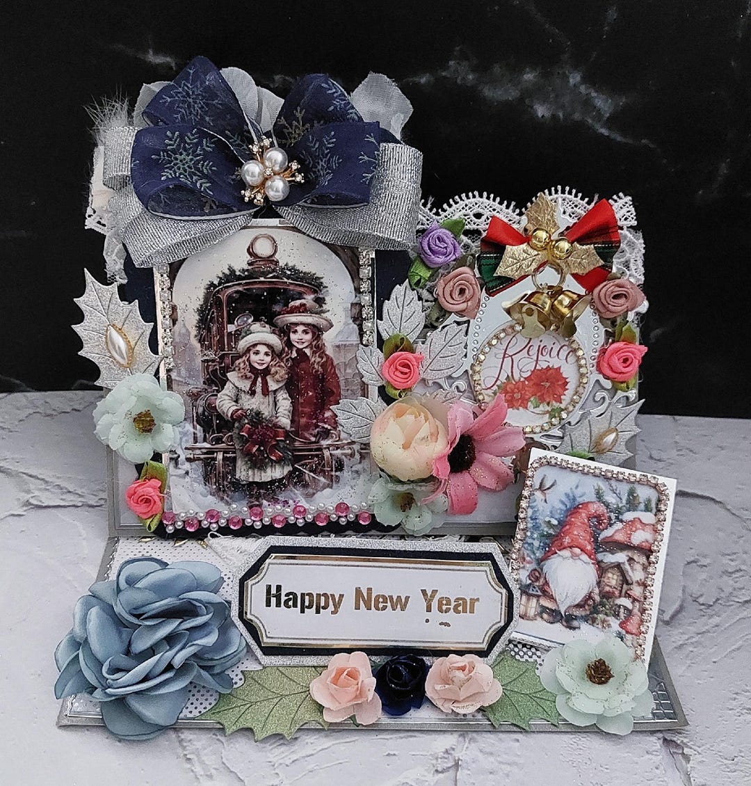 Personalized Happy New Year, 3D Easel Card. Unique Decorated, Retro ...