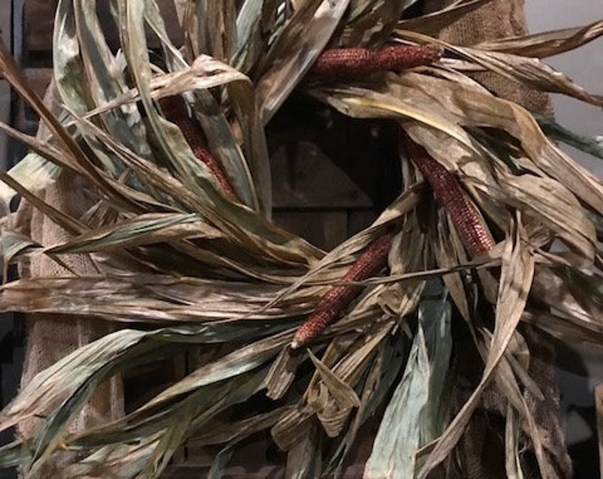 Primitive Dried Corn and Cobs Wreath Hand Tied Cottage Cabin Early Look ...