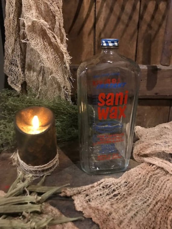 Primitive Old Glass Bottle Sani Wax Bottle 1960 Original Blue - Etsy