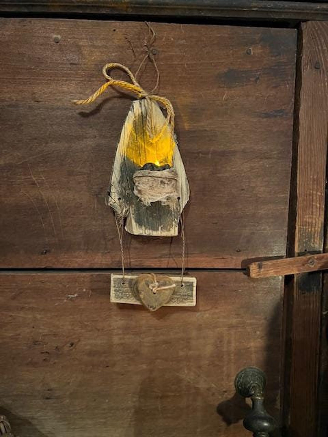 Primitive Drying Rack Make Do Lantern Wax Heart Old Wood Peg Hanger ...