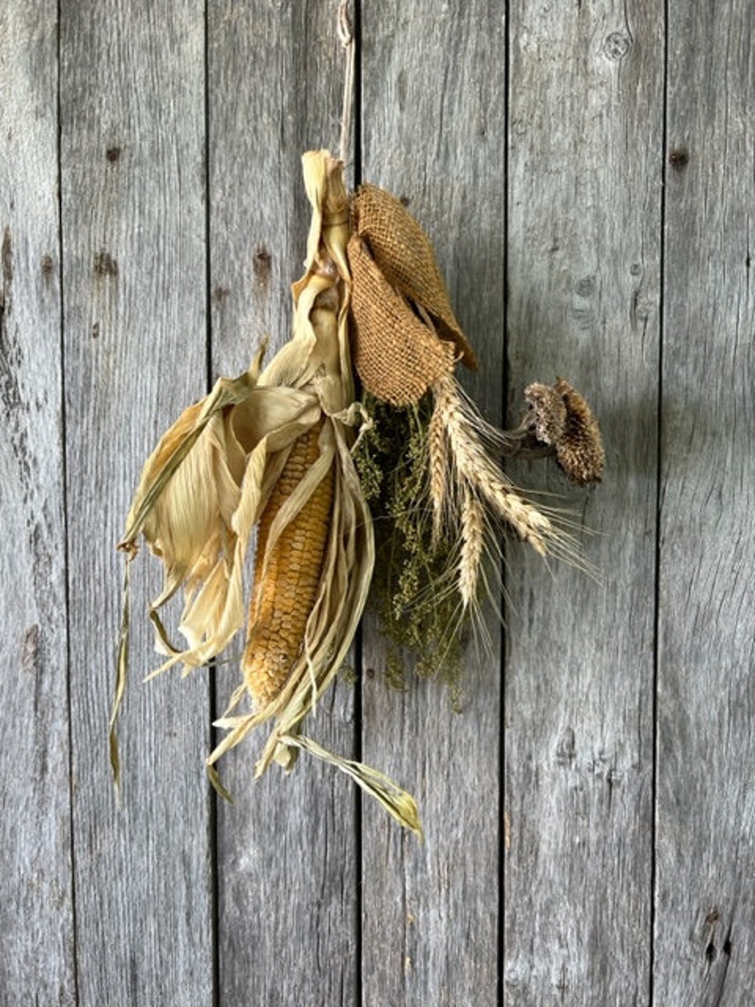 Primitive Dried Sunflower Dried Corn Cob Wheat Early Look Peg Hanger ...