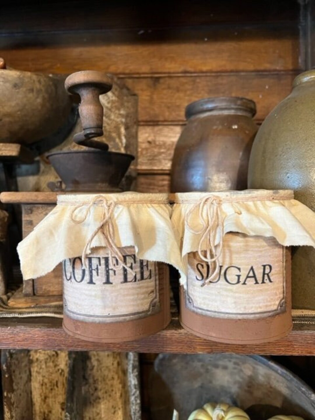 Primitive Rusty Cans Coffee and Sugar Early Look Pantry Make Do Rusty ...