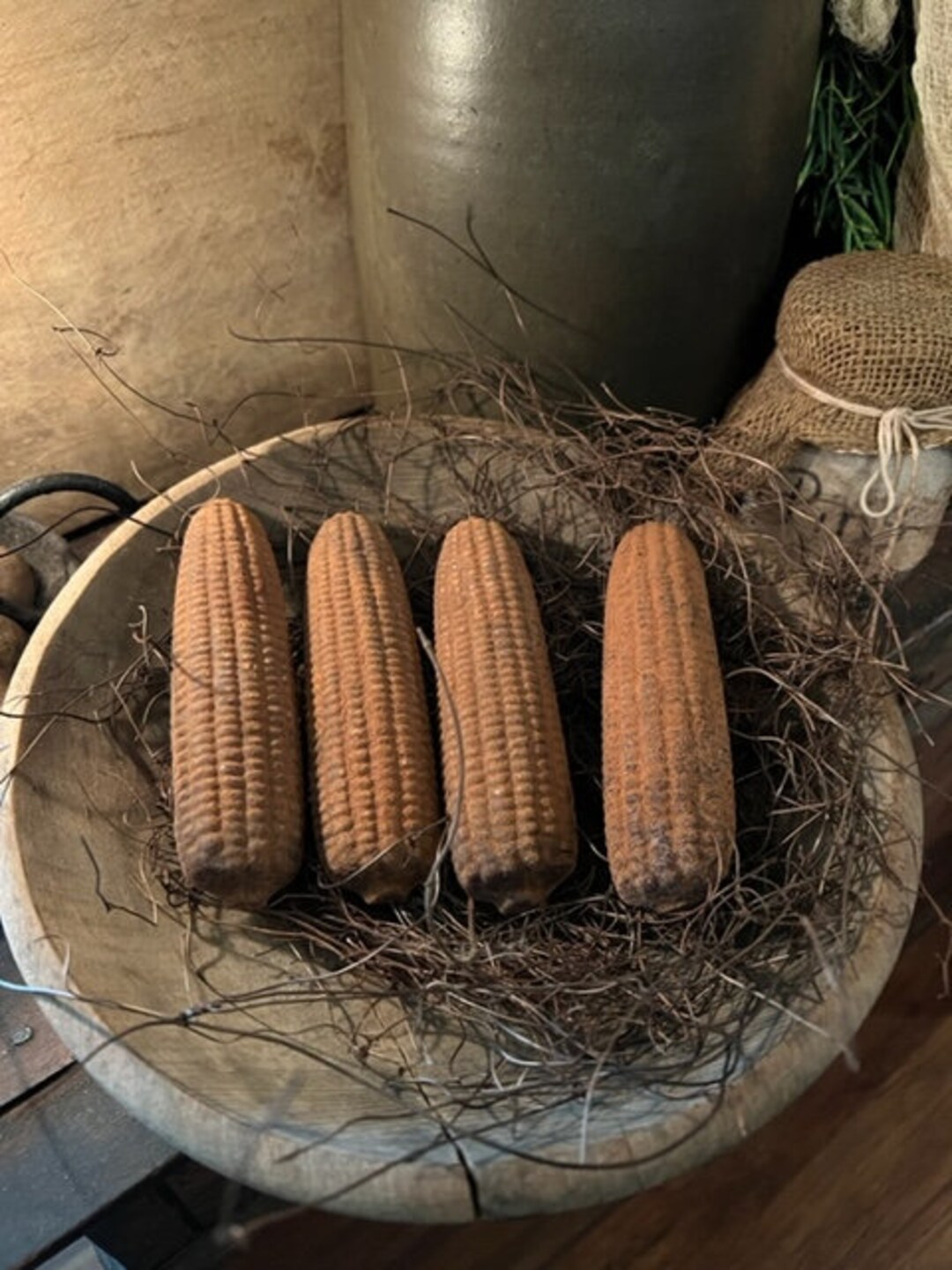 Primitive Corn Bowl Fillers Blackened Wax Grubby Early Look Homestead ...