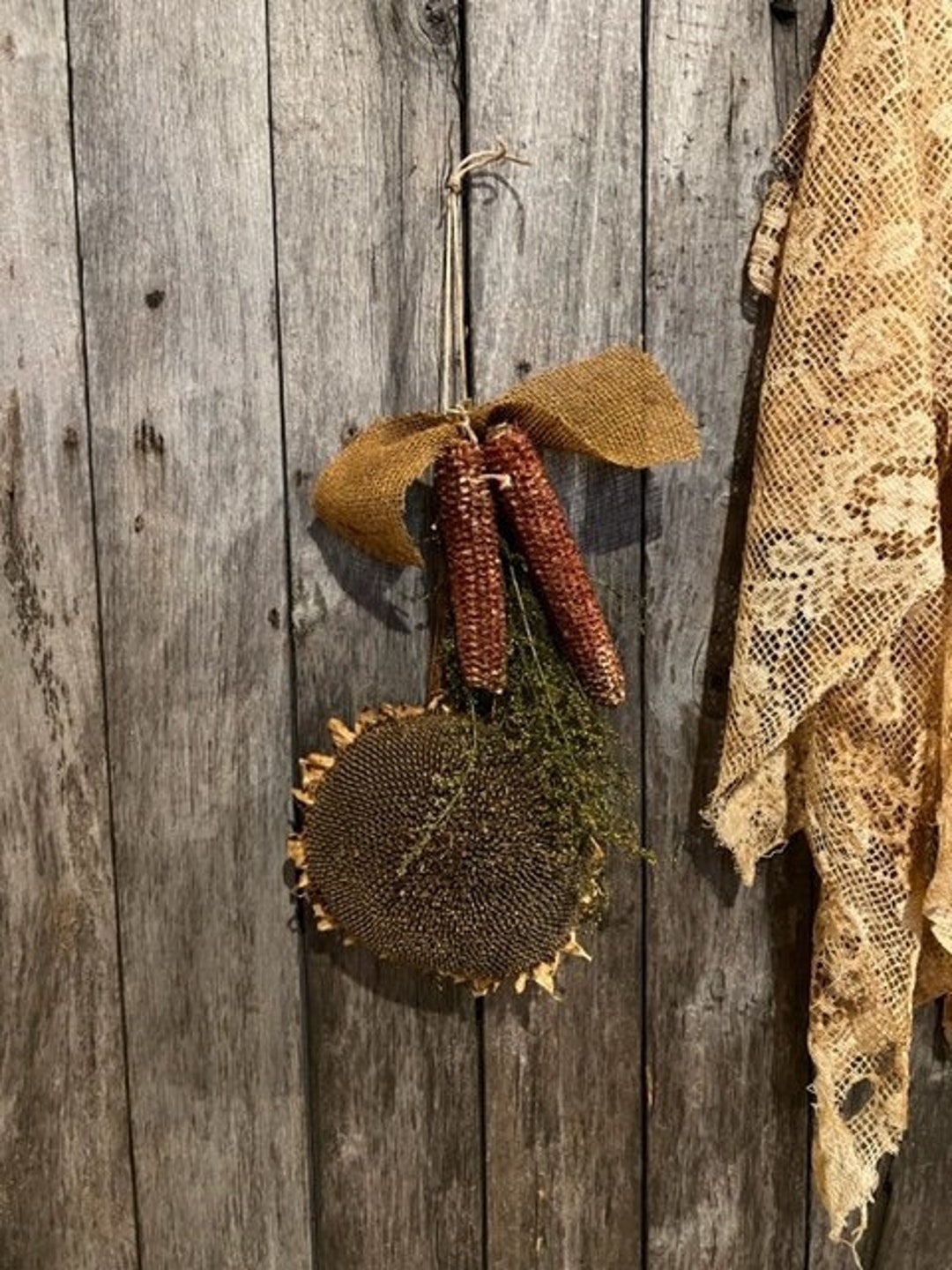Primitive Dried Sunflower Corn Cobs Dried Sweet Annie Early Look Peg ...