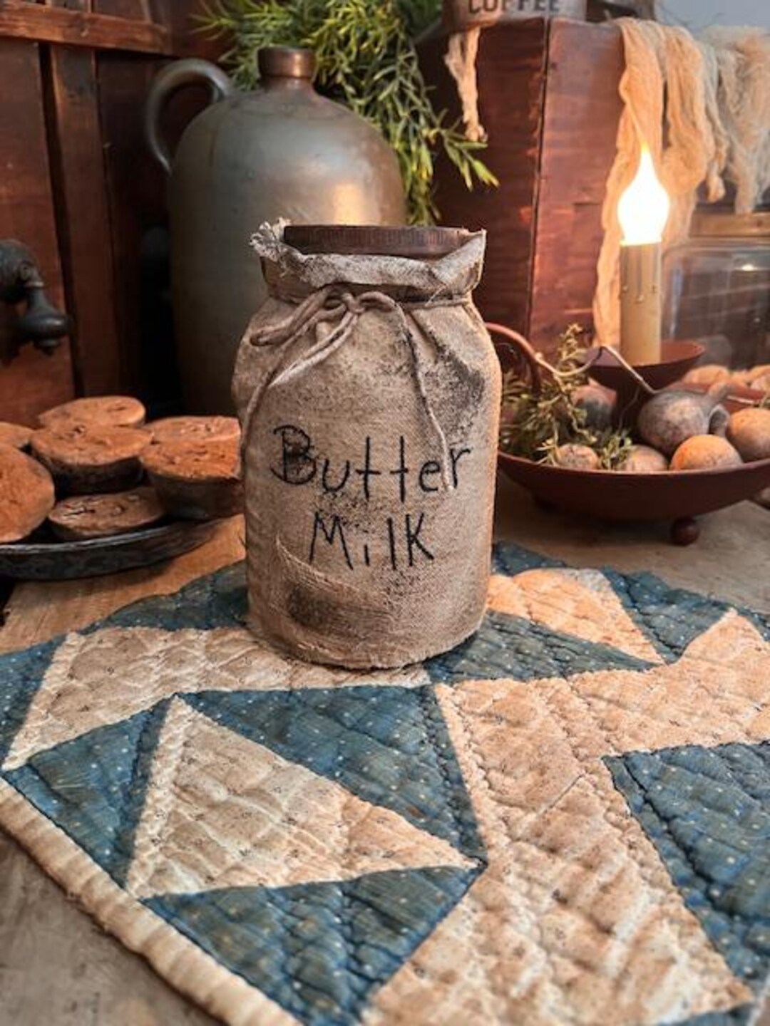 Primitive Pantry Jar Grubby Butter Milk Homestead Cupboard Tuck Early ...