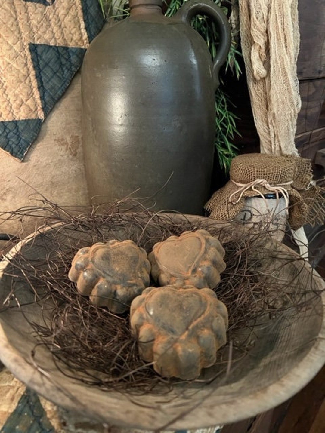 Primitive Pantry HEART Muffin Cakes Early Look Prairie Cupboard Tuck ...