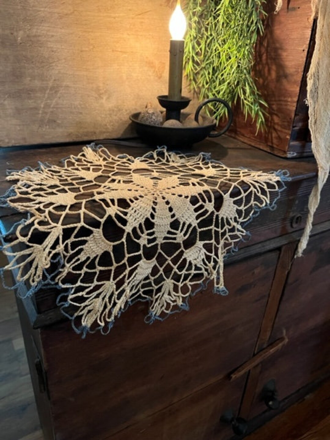 Primitive Old GRUBBY Doily Candle Mat Country Homestead Bowl Filler # ...