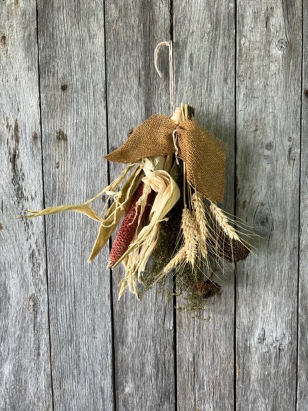 Primitive Dried Sunflower Dried Corn Cob Wheat Early Look Peg Hanger ...