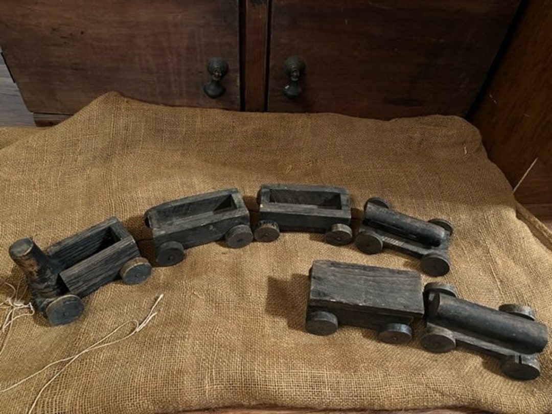 Primitive Christmas Old Wooden Train Toy Early Homestead Great ...