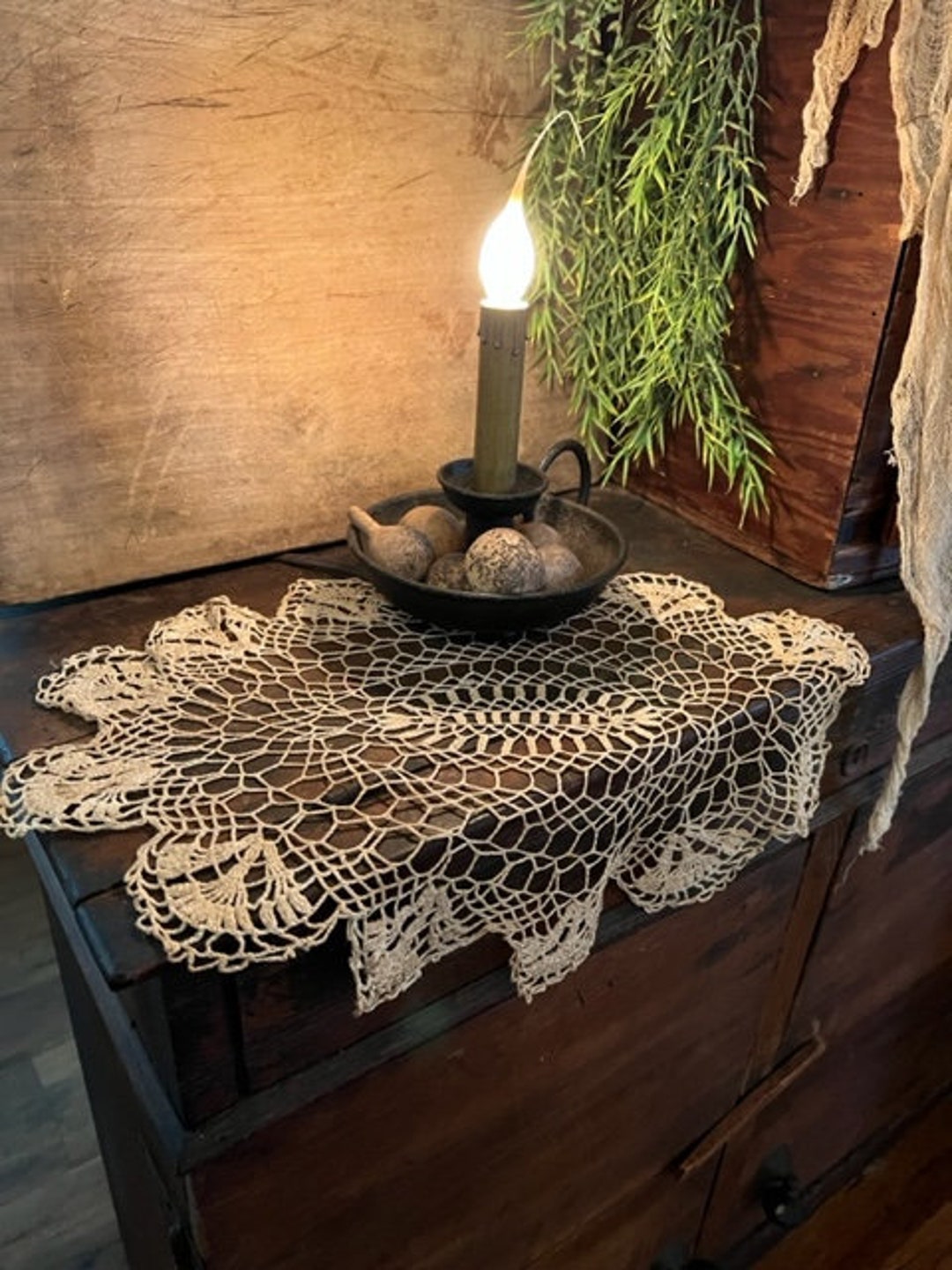 Primitive Old GRUBBY Doily Candle Mat Country Homestead Bowl Filler #D4 ...