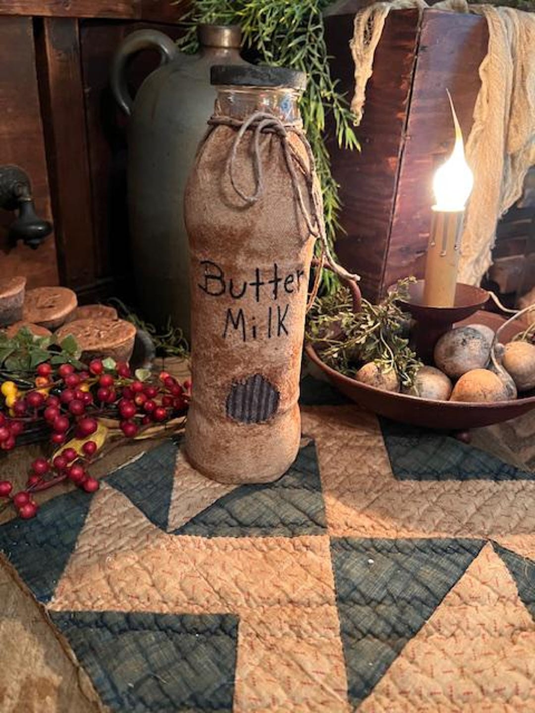 Primitive Pantry Jar Grubby BUTTERMILK Homestead Cupboard Tuck Early ...