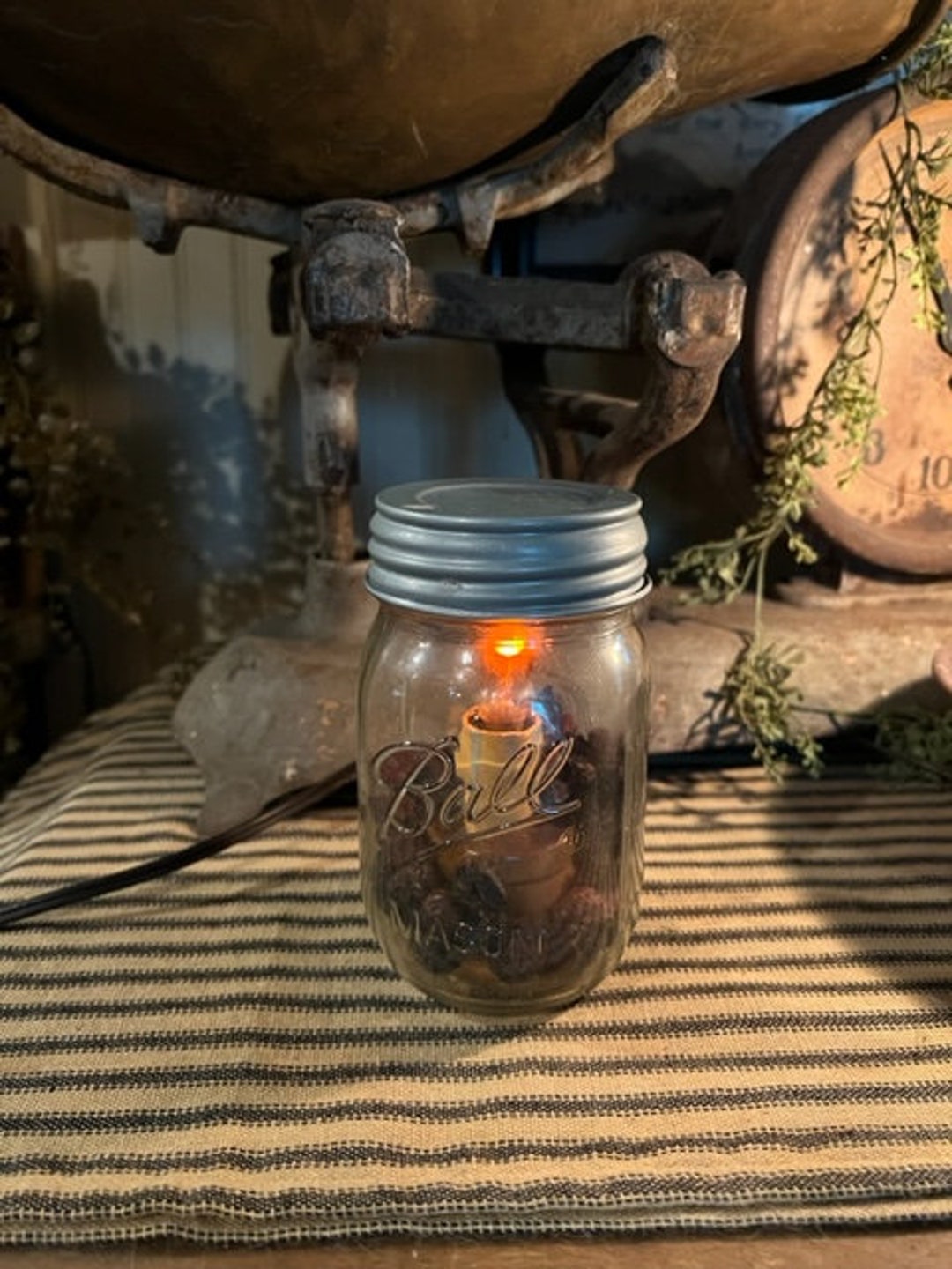 Primitive Canning Jar Lamp Electric Candle Light Early Look Farmhouse ...