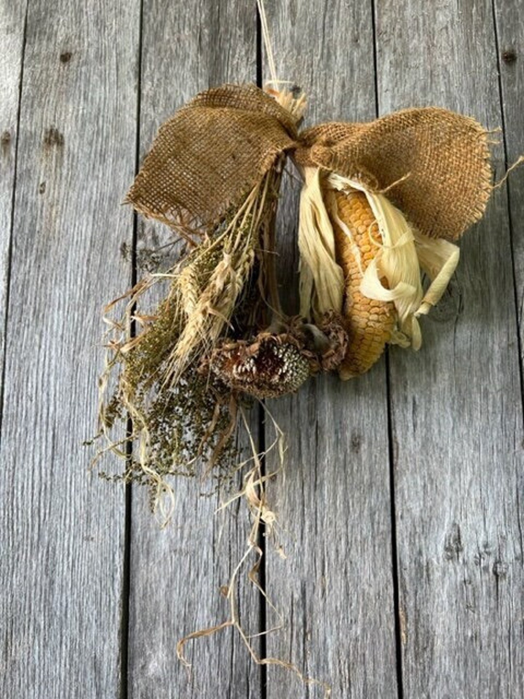 Primitive Dried Sunflower Dried Corn Cob Wheat Early Look Peg Hanger ...
