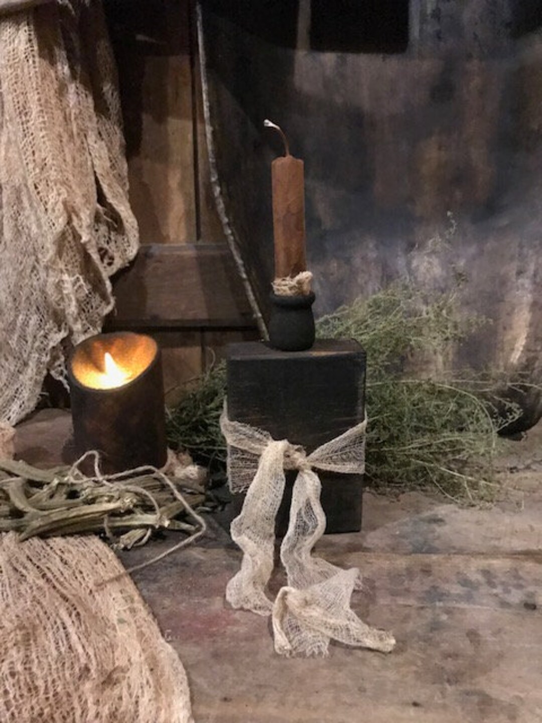 Primitive Candle Holder and Grubby Candle Early Look Homestead ...