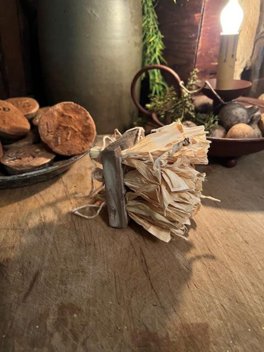 Primitive Corn Husk Scrub Brush Make Do Handmade Early Style Homestead ...