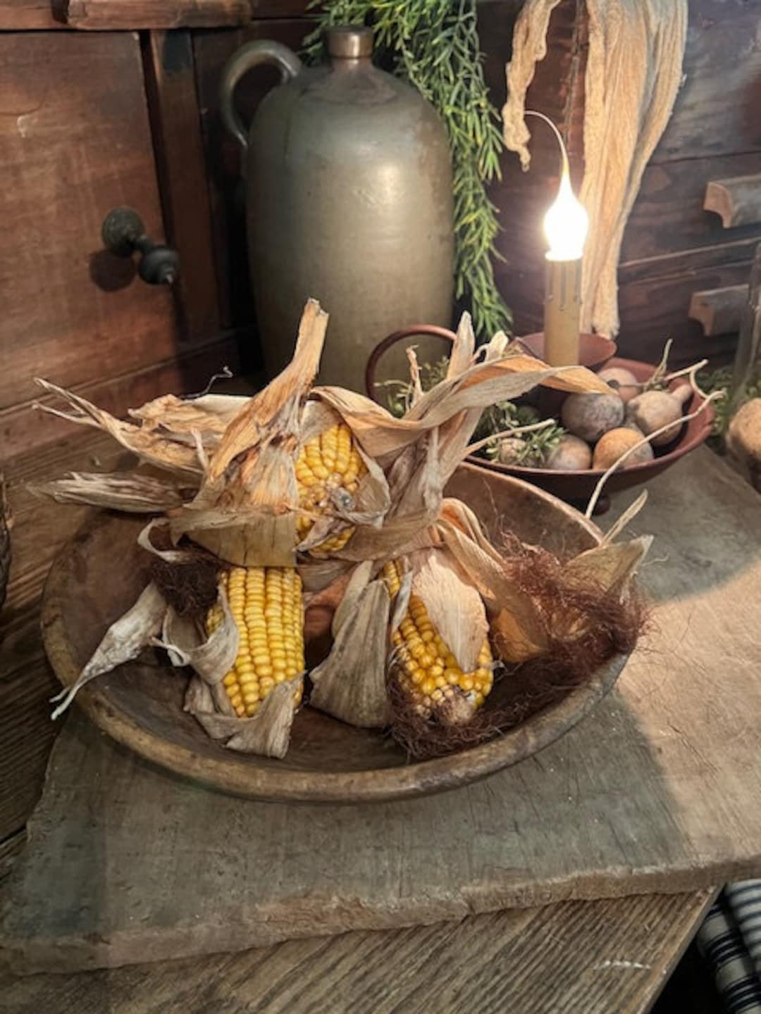 Primitive Dried Corn Cob Bowl Fillers Early Look Pantry Buttery Fall ...