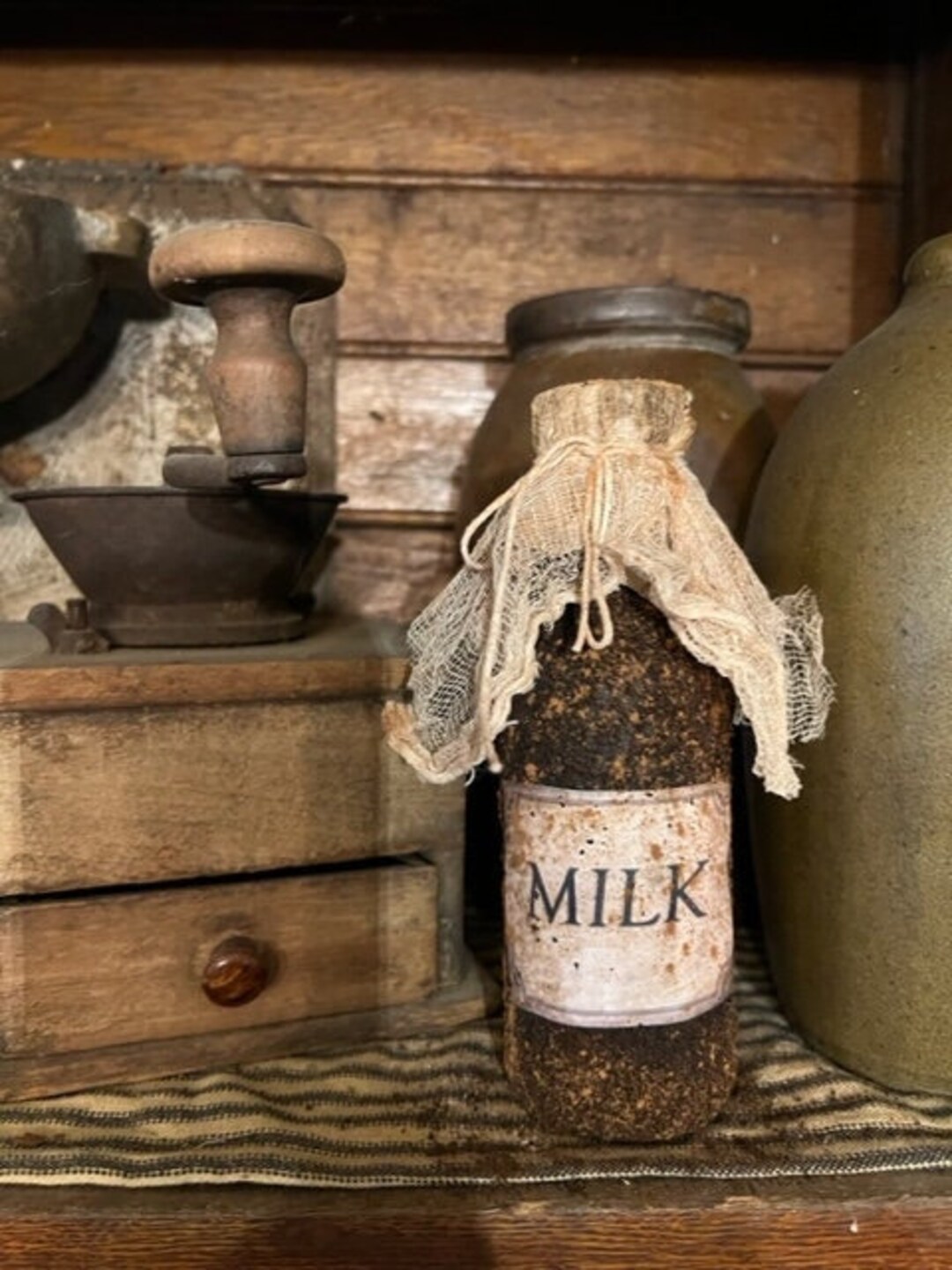 Primitive Pantry Jar Grubby Farm MILK Homestead Cupboard Tuck Early ...