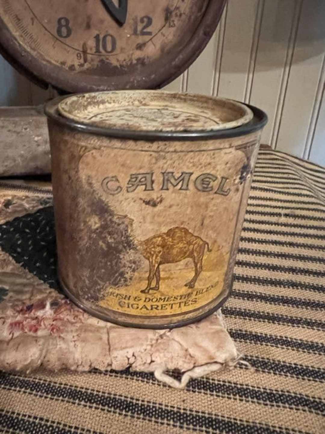 Primitive Old Camel Cigarettes Tin Can Early Country Farmhouse ...