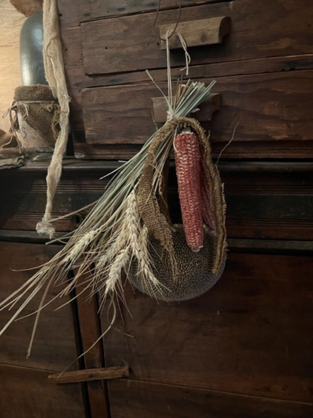Primitive Dried Sunflower Dried Wheat Corn Cobs Dried Grass Early Look ...