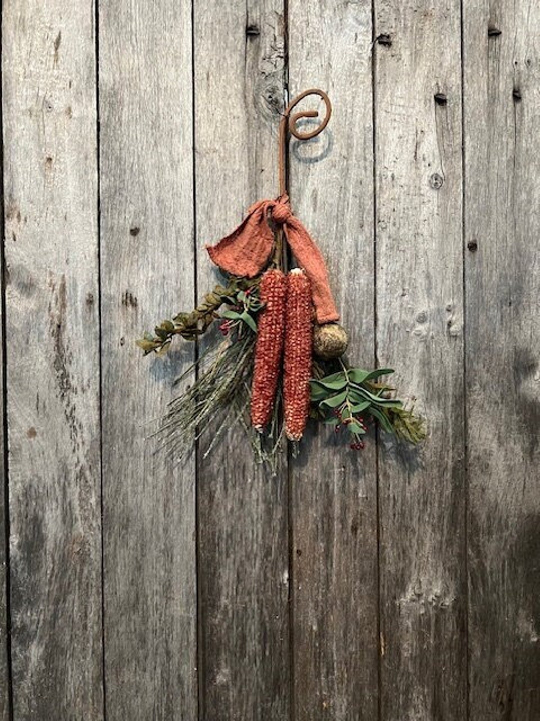 Primitive Christmas Peg Hanger Corn Cobs Spinner Gourd Early Look Door ...